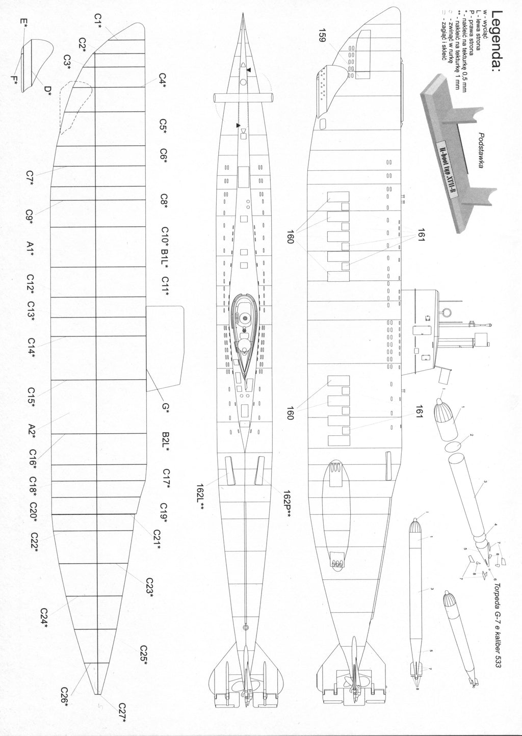 German U-Boot Walter XVII-B Submarine Model Kit 1:100 - GPM – Modelland