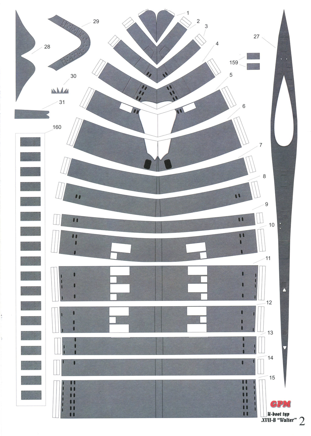 German U-Boot Walter XVII-B Submarine Model Kit 1:100 - GPM – Modelland
