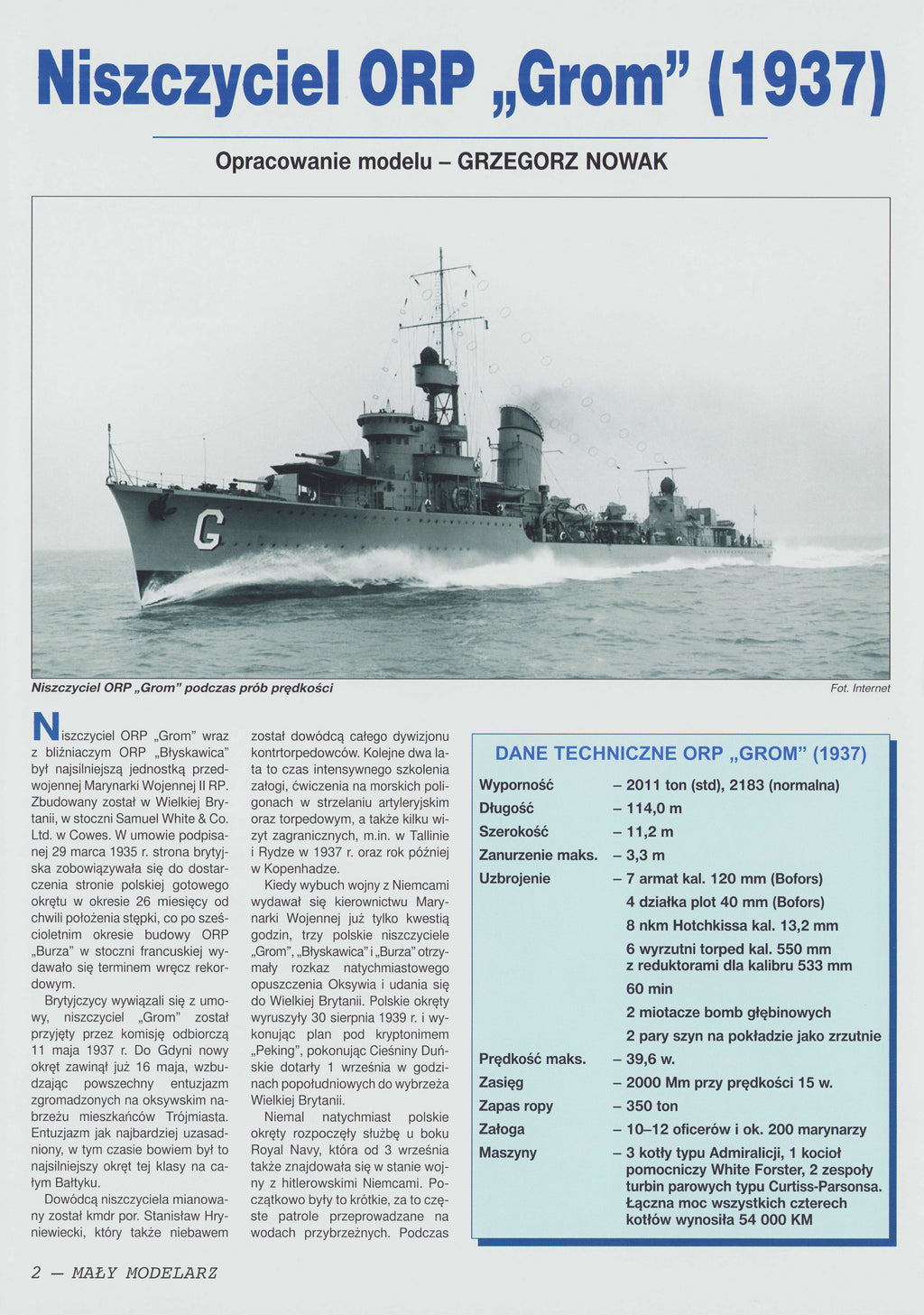 Maly Modelarz ORP Grom 1:200 - Detailed Naval Destroyer Model – Modelland