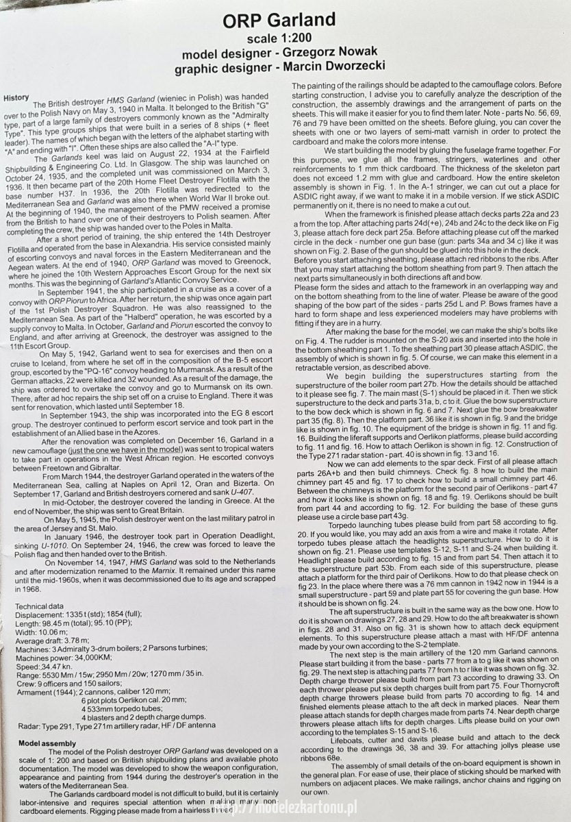 ORP GARLAND Card Model Kit 1:200 - WAK Publishing – Modelland