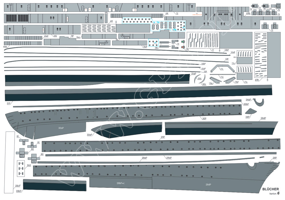 GPM KMS Blucher 1:200 Card Model Kit - Naval History Craft – Modelland